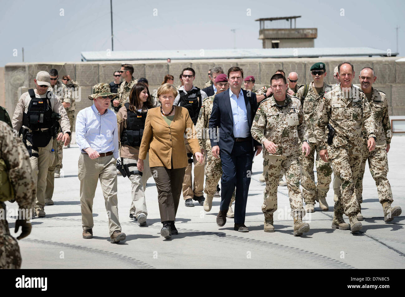 Kunduz, Afghanistan. 10th May 2013. German Chancellor Angela Merkel (C ...