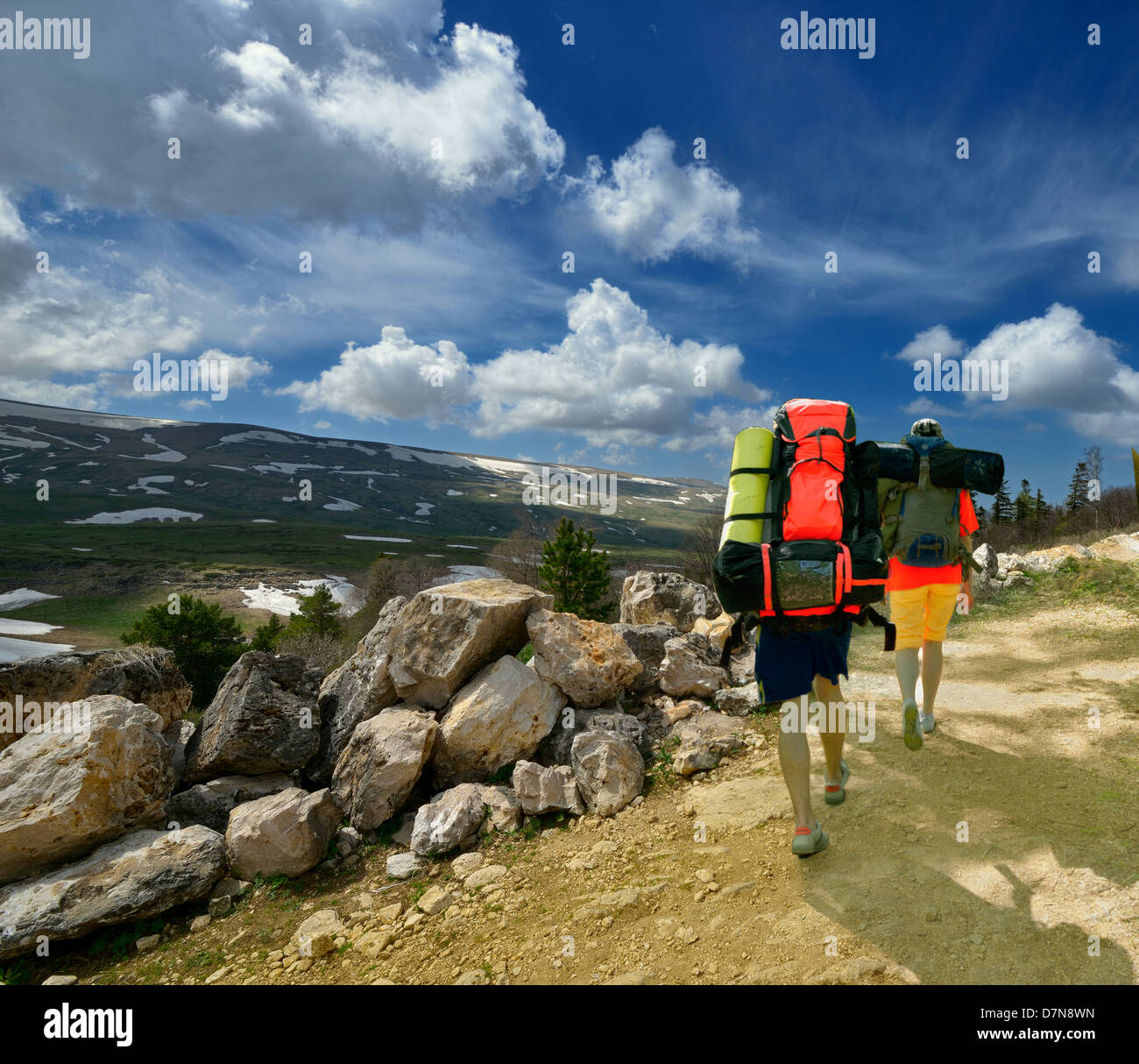 Russia. Lagonaki plateau. Adygea. Mountains in early spring. tourists ...