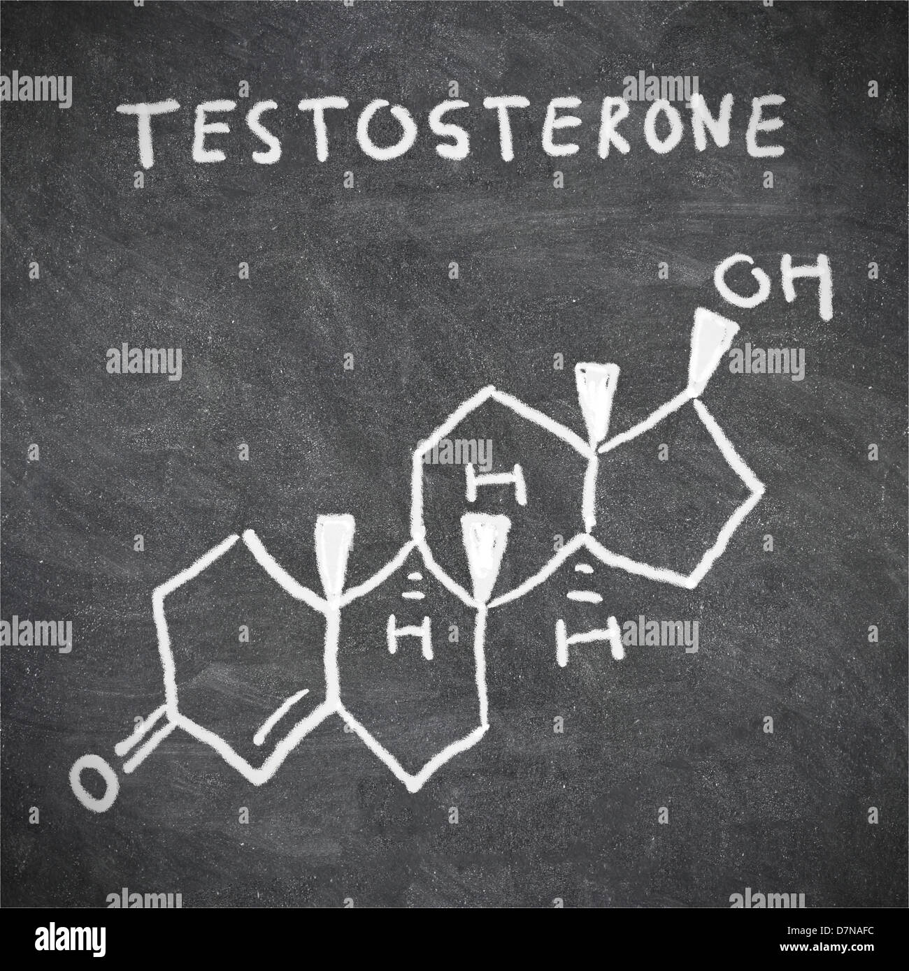 Testosterone chemical structure formula written on blackboard with ...