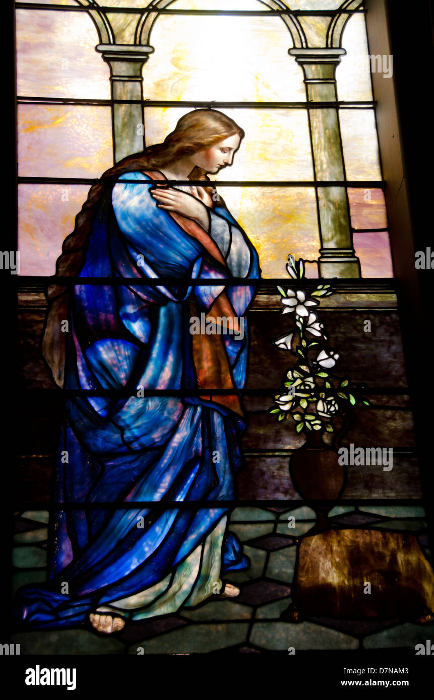 New York, Troy. St. Paul's Episcopal Church, circa 1827. Tiffany Glass ...