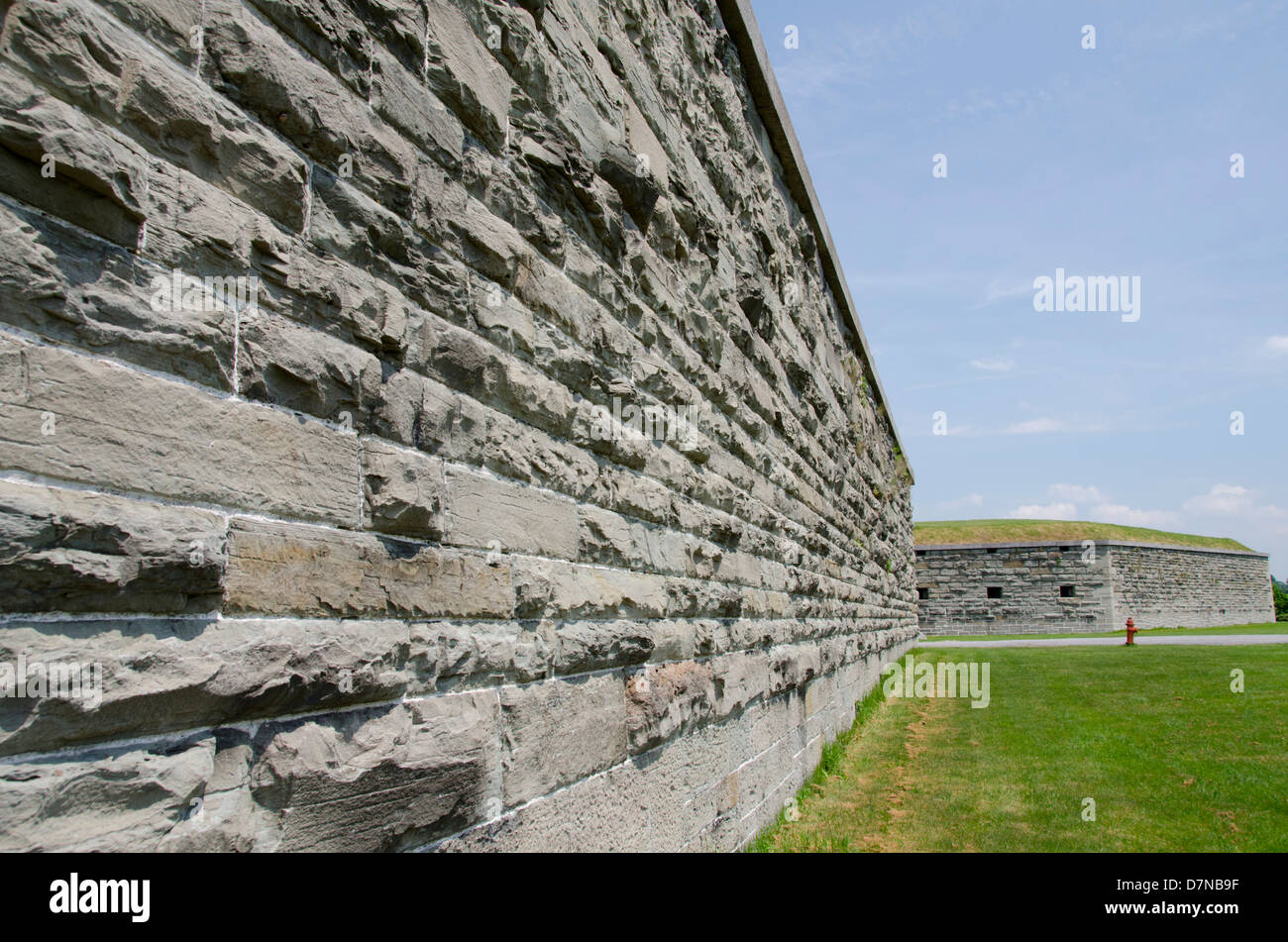 New York, Oswego. Fort Ontario State Historic Site. Exterior fortress ...