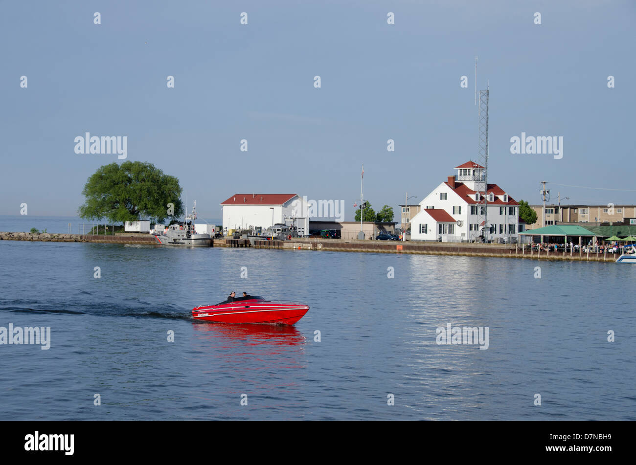 New York, Lake Ontario, Rochester. Rochester harbor with the red and ...