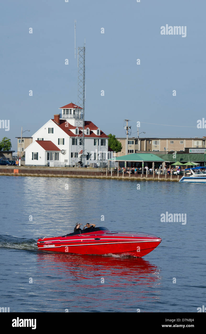 New York, Lake Ontario, Rochester. Rochester harbor with the red and ...