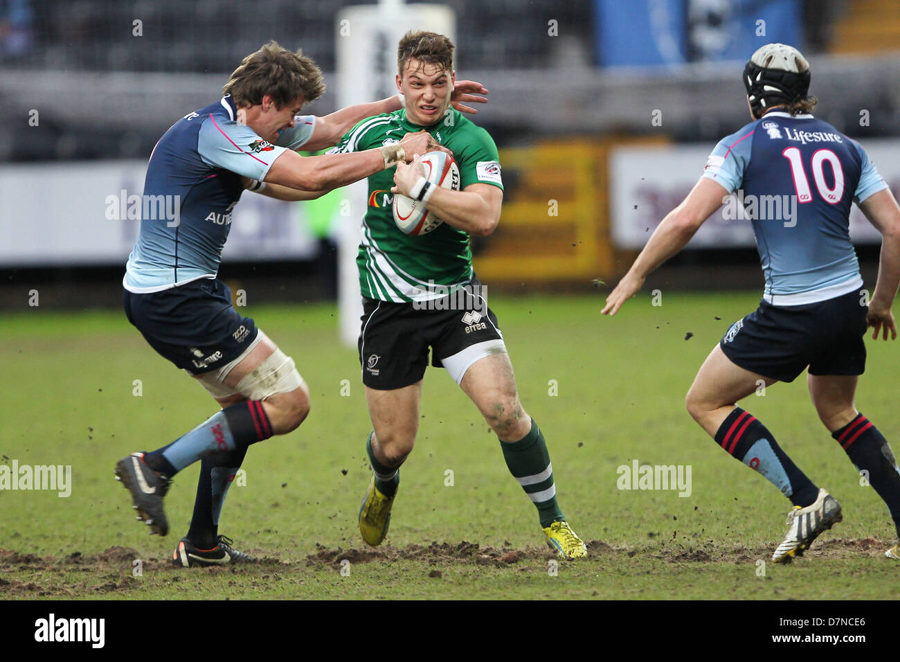 10.05.2013 Nottingham, England. Nottinghams Alex Lewington is tackled ...