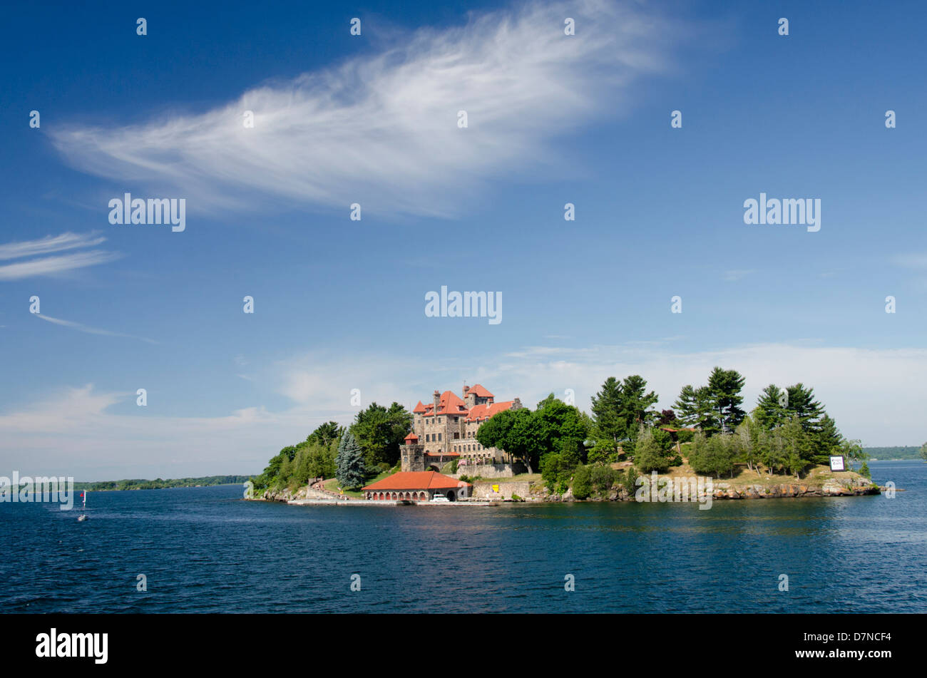 New York, St. Lawrence Seaway, Thousand Islands. Singer Castle on Dark ...