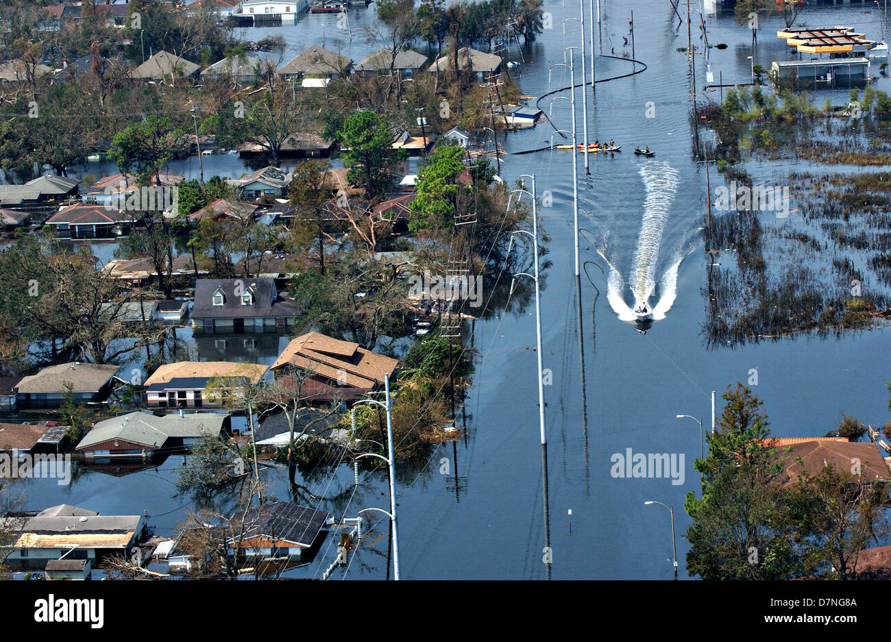 Aerial view of massive flooding and destruction as FEMA Search and ...