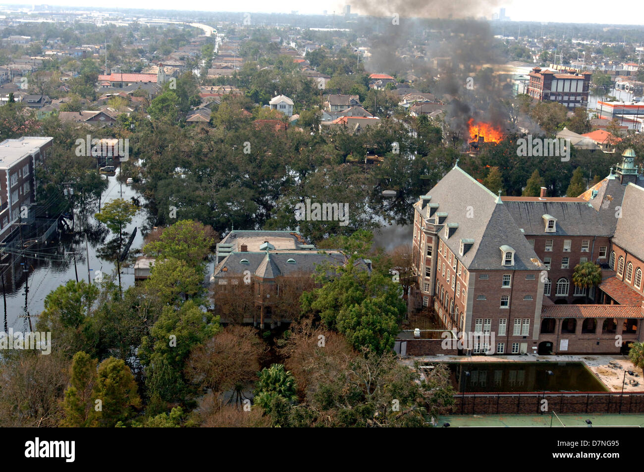 Aerial view of massive flooding and fires in the aftermath of Hurricane ...