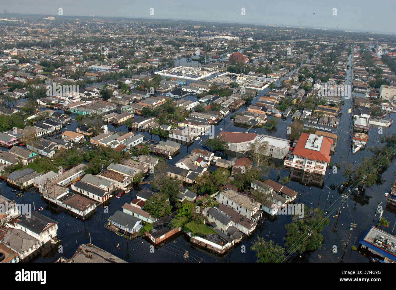Aerial view of massive flooding and destruction in the aftermath of ...