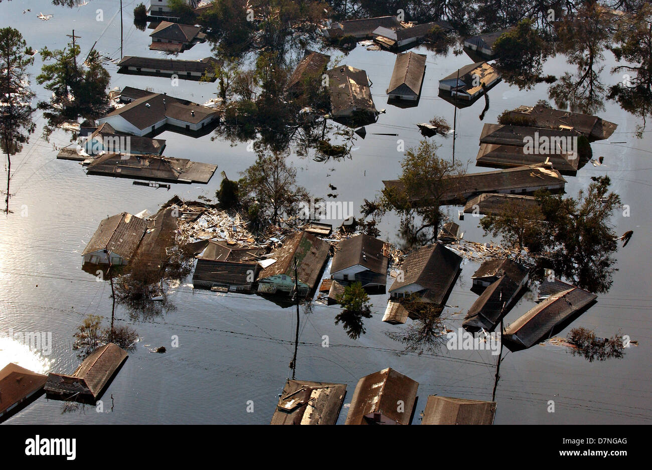 Aerial view of massive flooding and destruction in the aftermath of ...
