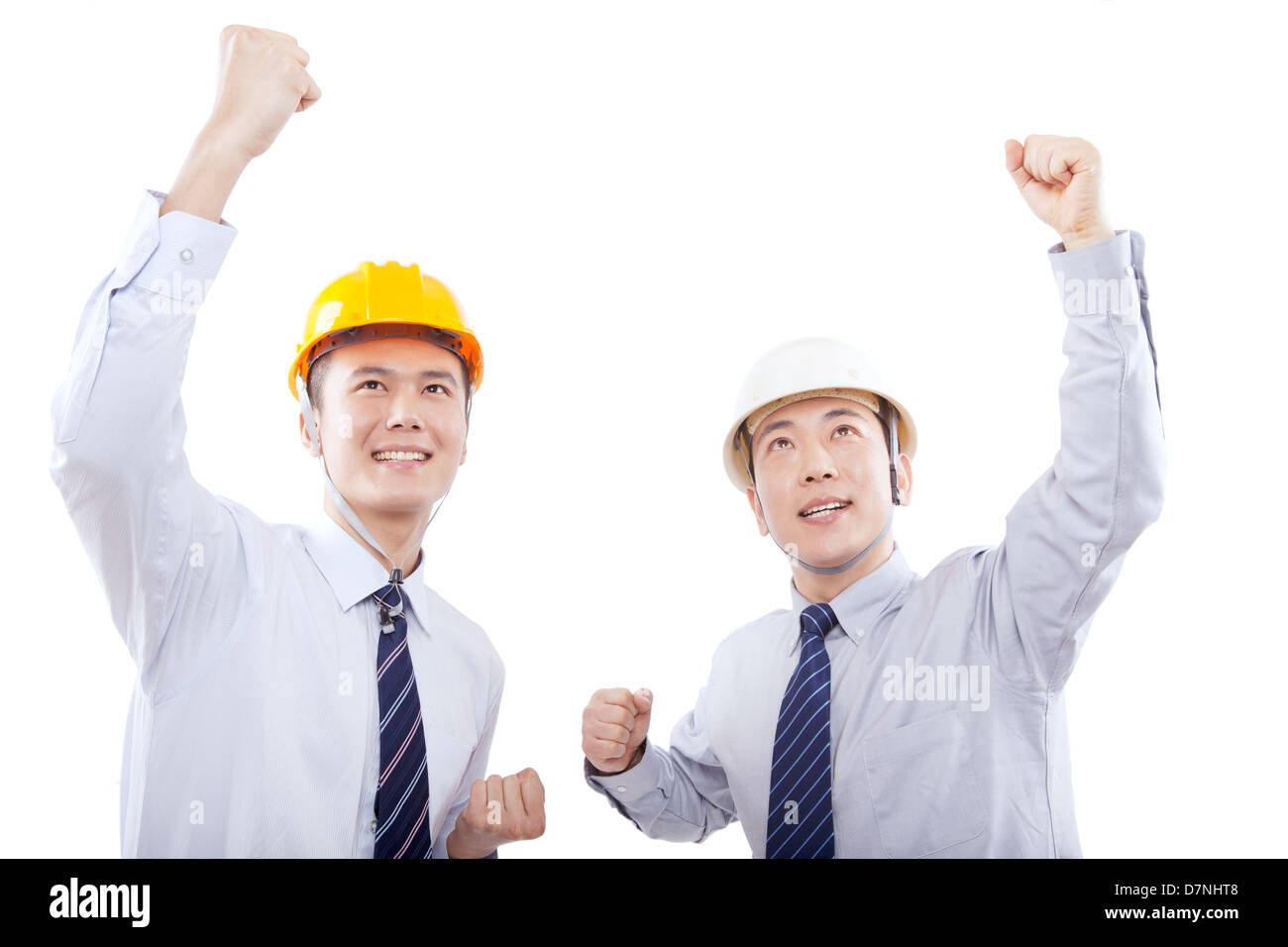 Wearing a safety helmet two engineer portrait Stock Photo - Alamy