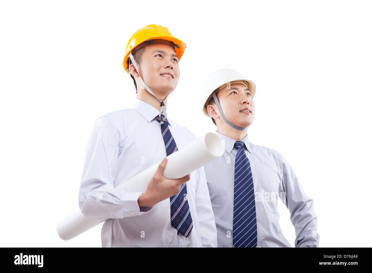 Two engineer portrait wearing a safety helmet Stock Photo - Alamy