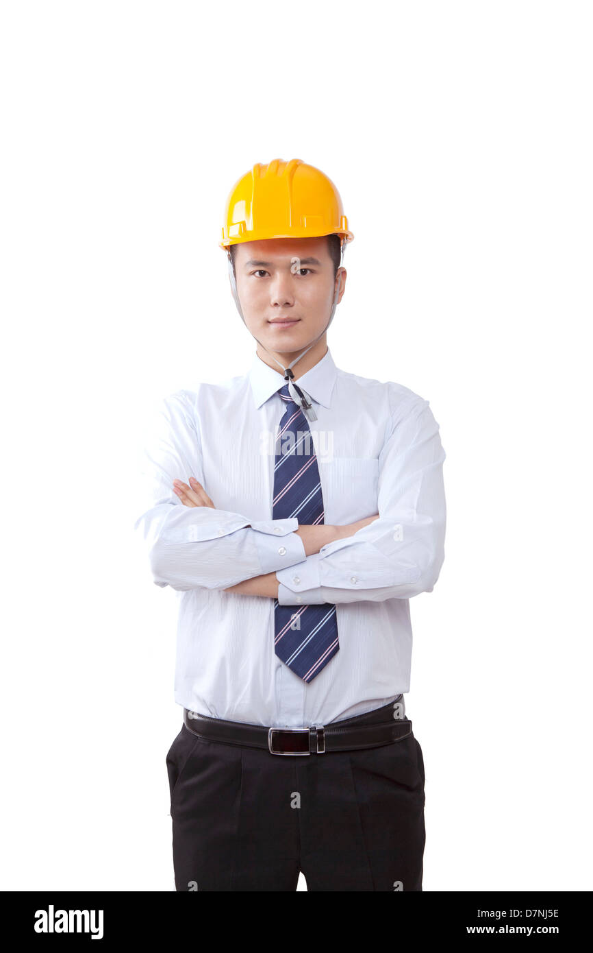 Wearing a helmet Engineer Stock Photo - Alamy