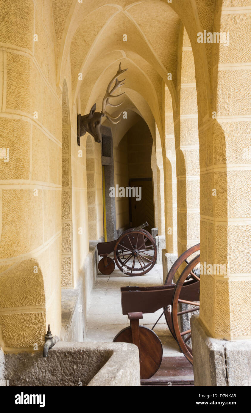 Orlik castle inner courtyard with guns Stock Photo - Alamy