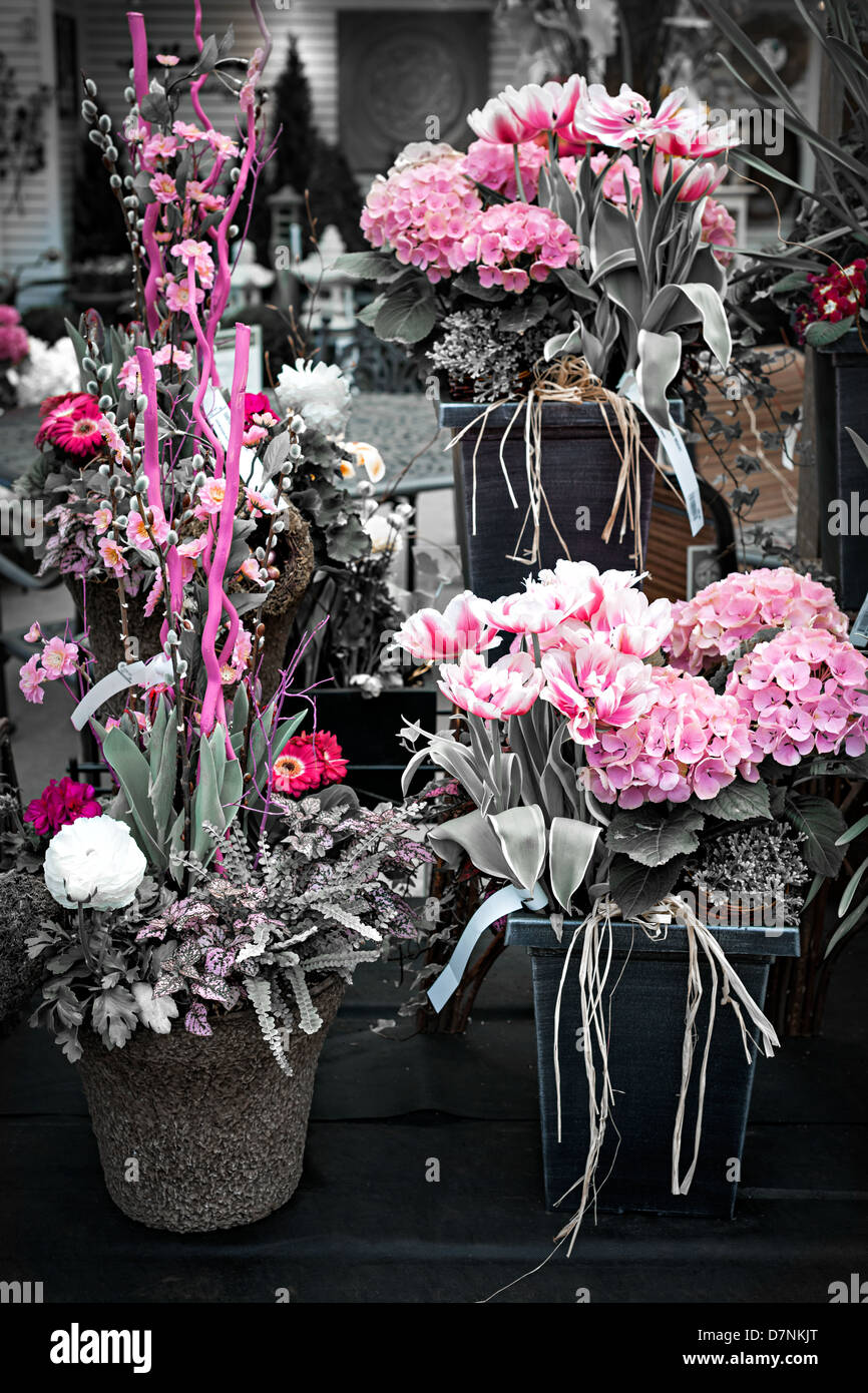 Several pink spring floral arrangements for sale at the florist Stock ...