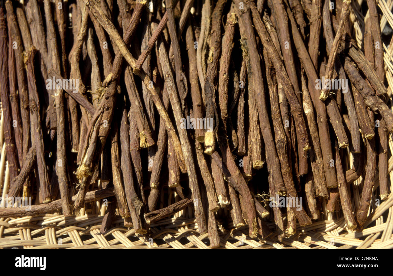 Licorice roots on sale market in Indonesia. Herbal medicine ...