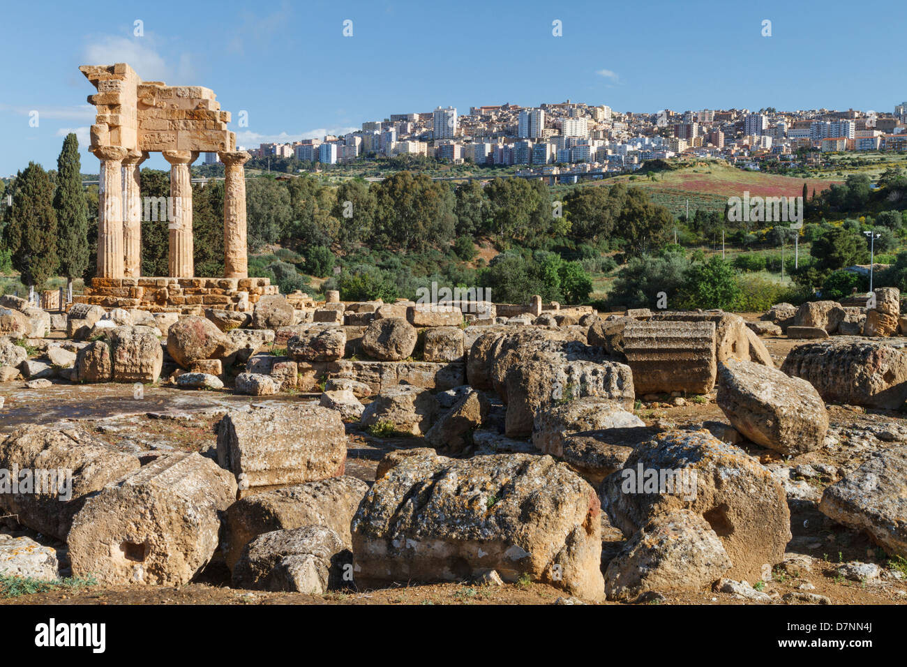 Temple of Castor and Pollux in Valley of the Temples in Agrigento with ...