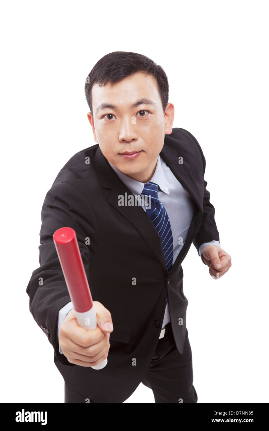 With the baton of middle aged business man Stock Photo - Alamy