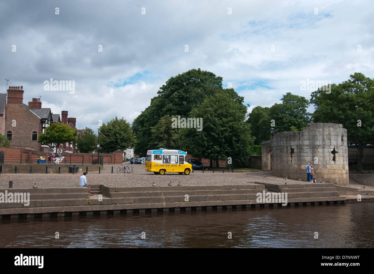 ruined round tower of St Mary's Abbey walls by the River Ouse, York ...
