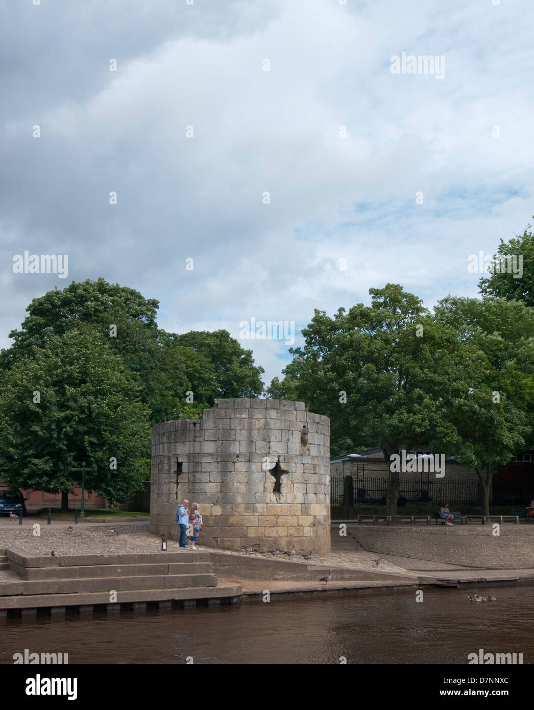 ruined round tower of St Mary's Abbey walls by the River Ouse, York ...