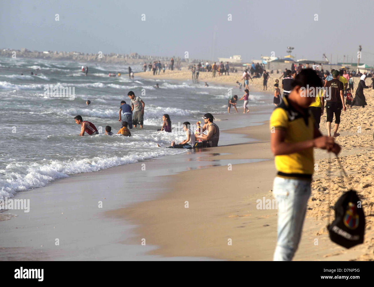 Gaza City, Gaza Strip. May 10, 2013. Palestinians enjoy swimming in the ...