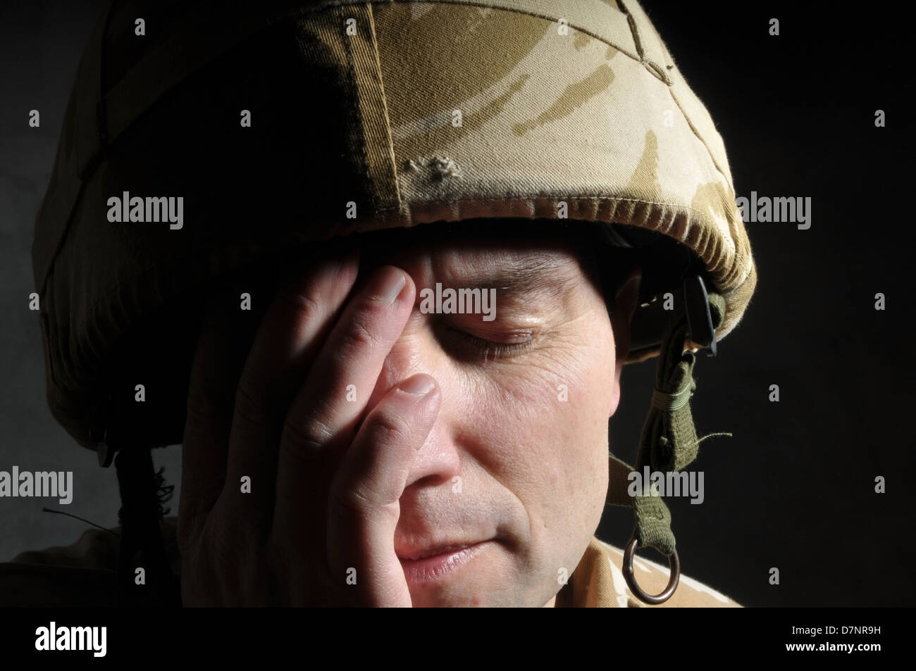 Soldier suffering from shell shock or P.T.S.D. The soldier is wearing ...