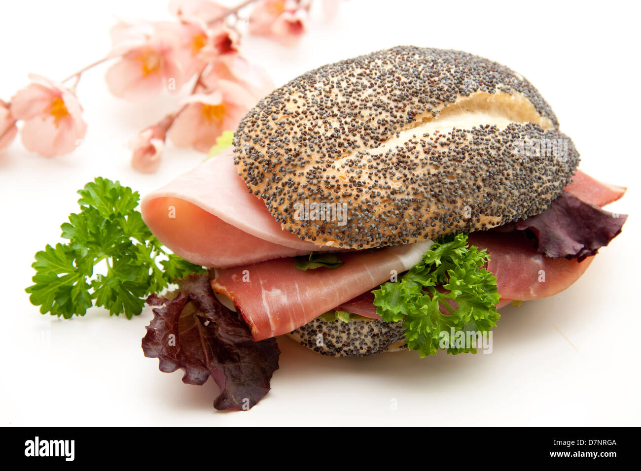 Farm ham on bread roll Stock Photo - Alamy