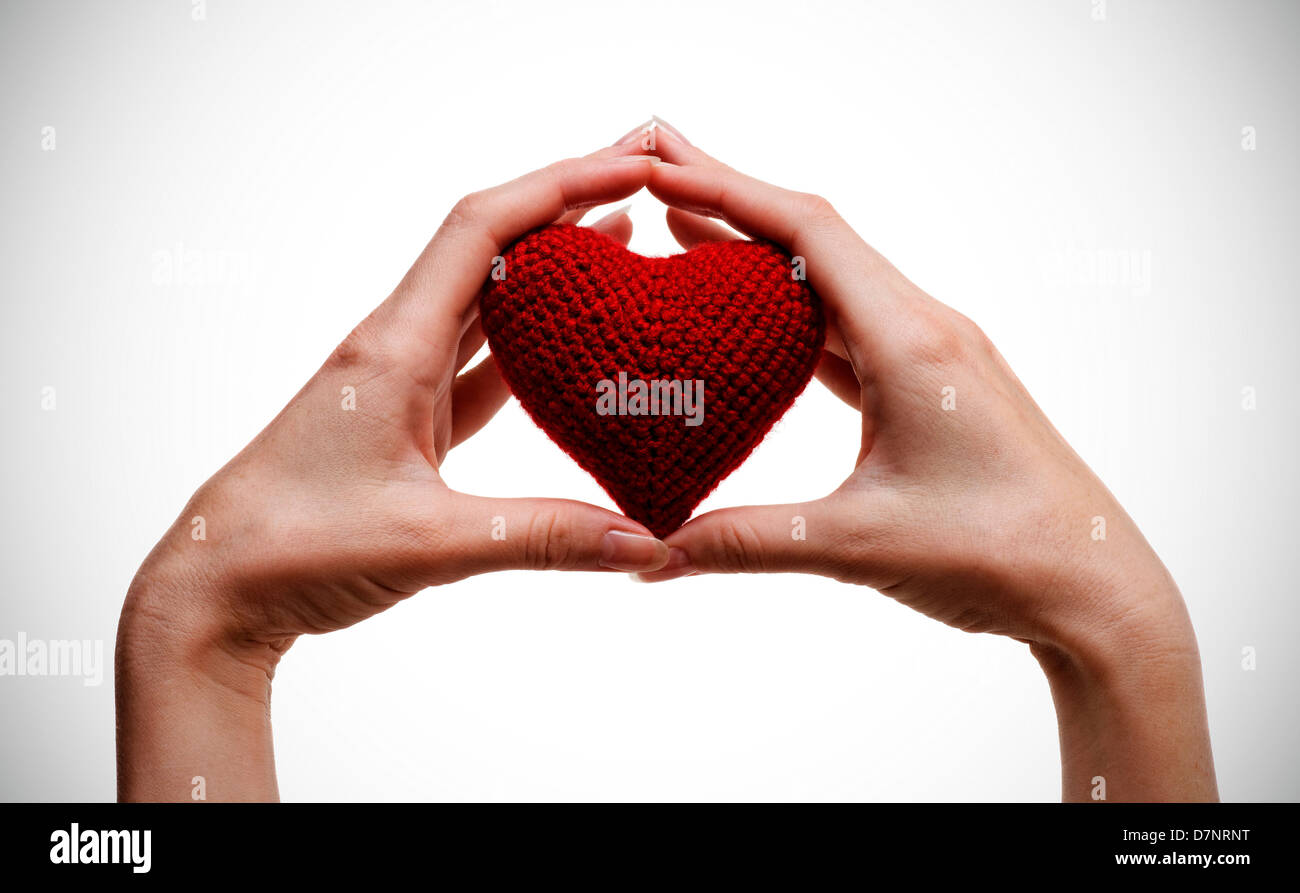 Female hands with red heart.Isolated on white background Stock Photo ...