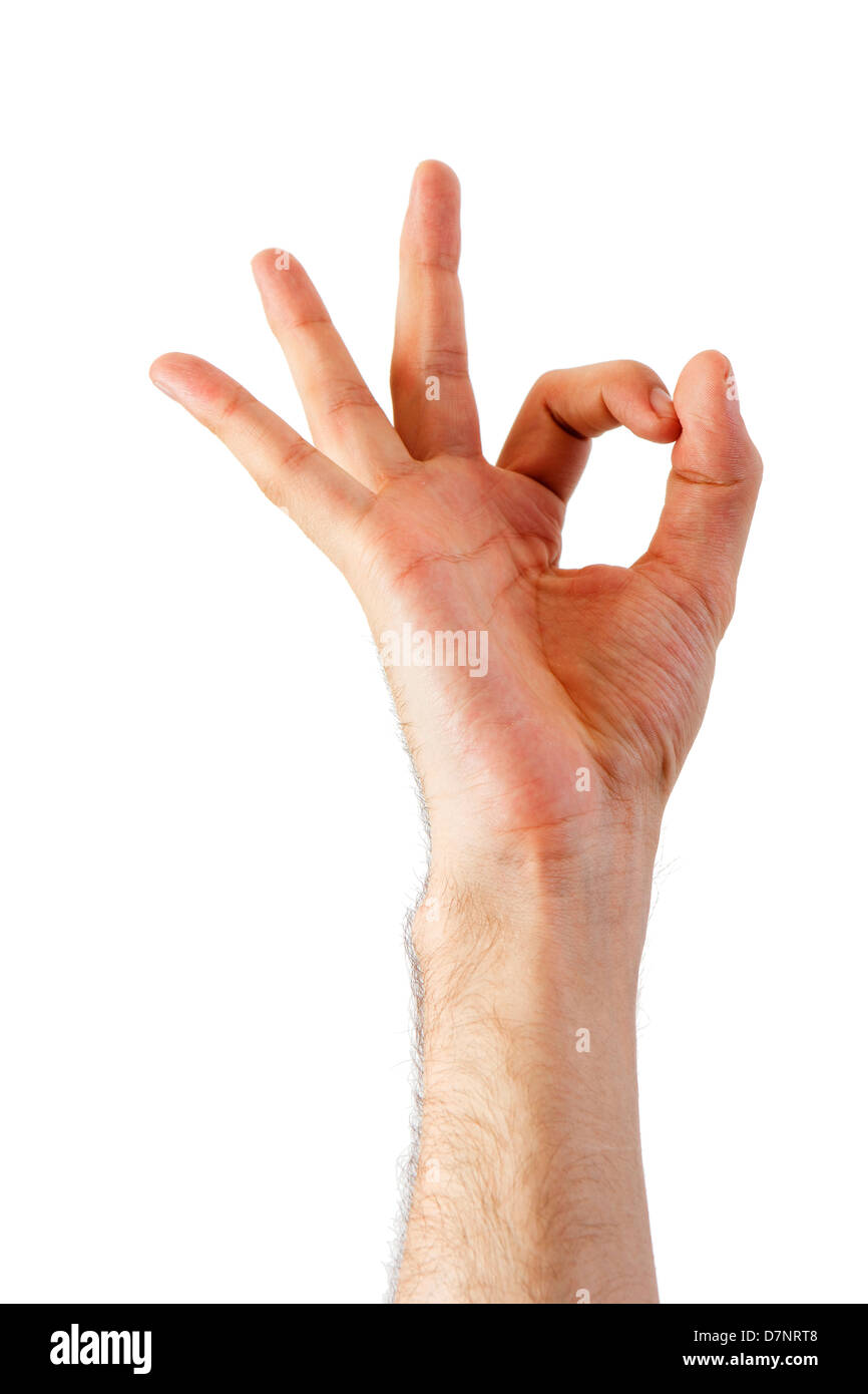 Hand is showing OK sign isolated on a white background Stock Photo - Alamy
