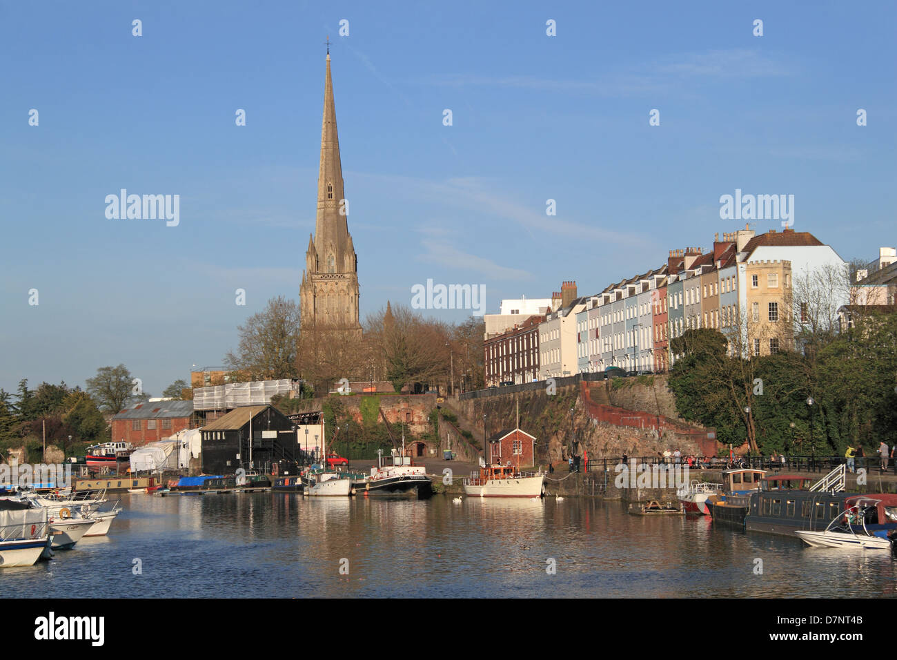 St Mary Redcliffe spire from Prince Street Bridge, Floating Harbour ...