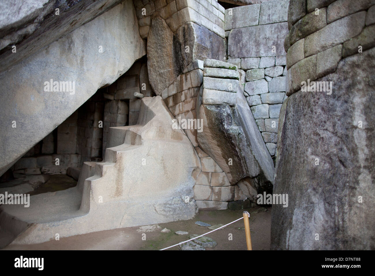 Sun temple at the archaeological site of the Inca city of Machu Picchu ...