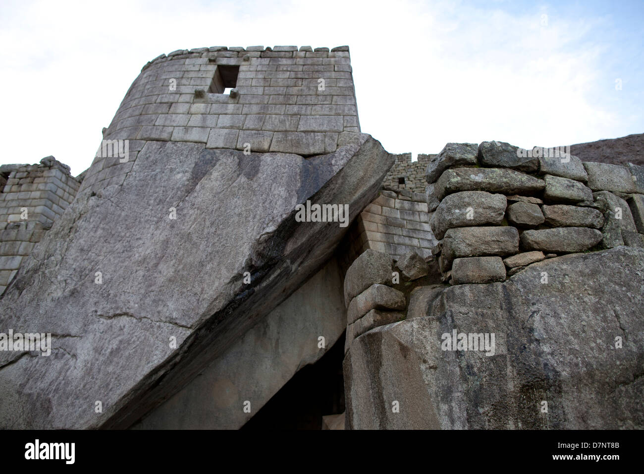Sun temple at the archaeological site of the Inca city of Machu Picchu ...