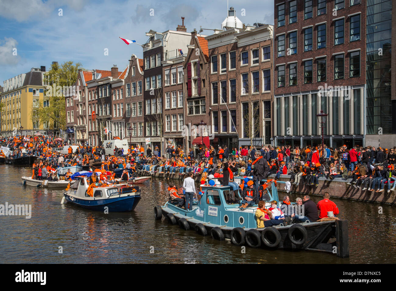 Annual Queens Day in The Netherlands. Boat parade in the canals of ...