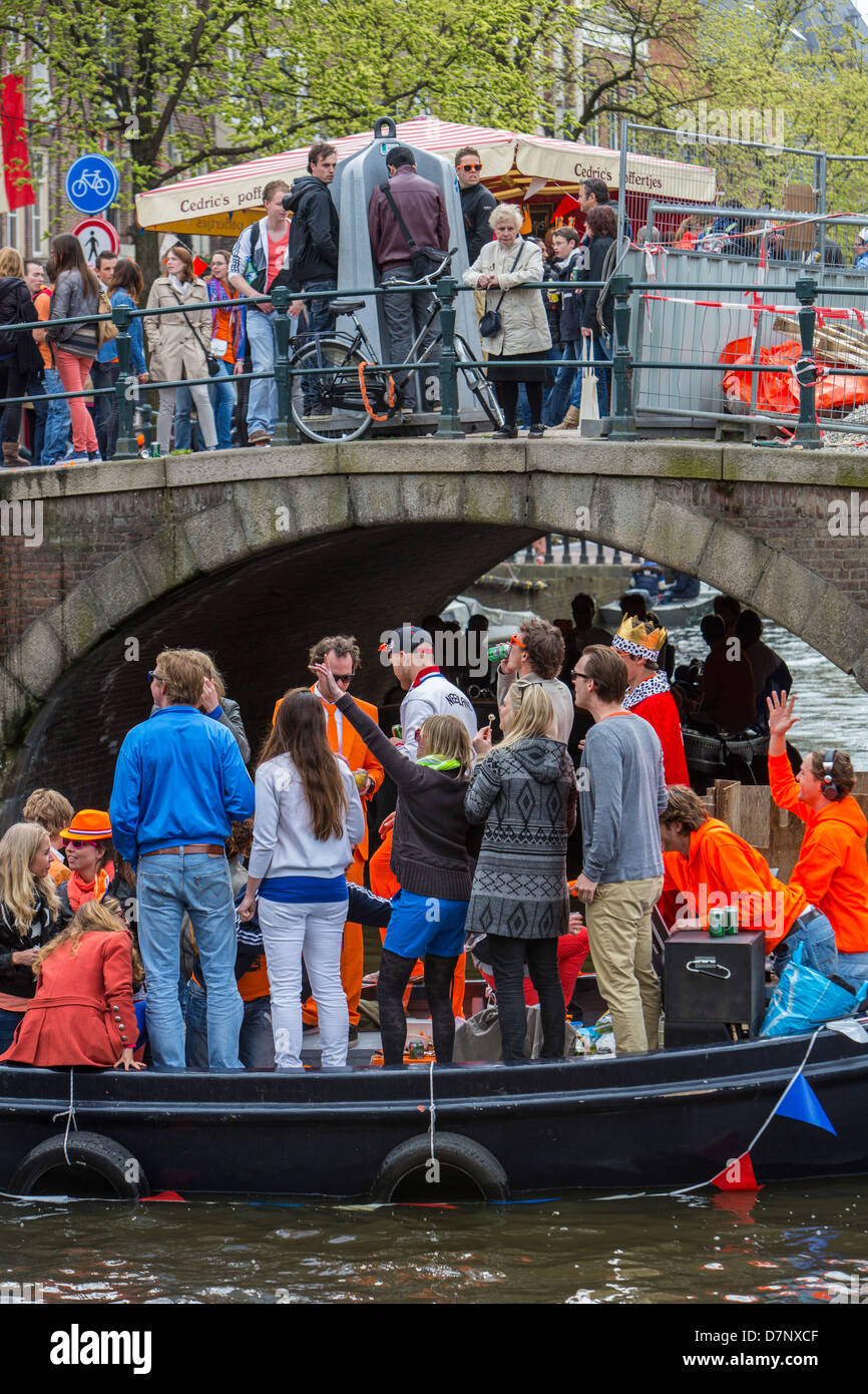 Annual Queens Day in The Netherlands. Boat parade in the canals of ...