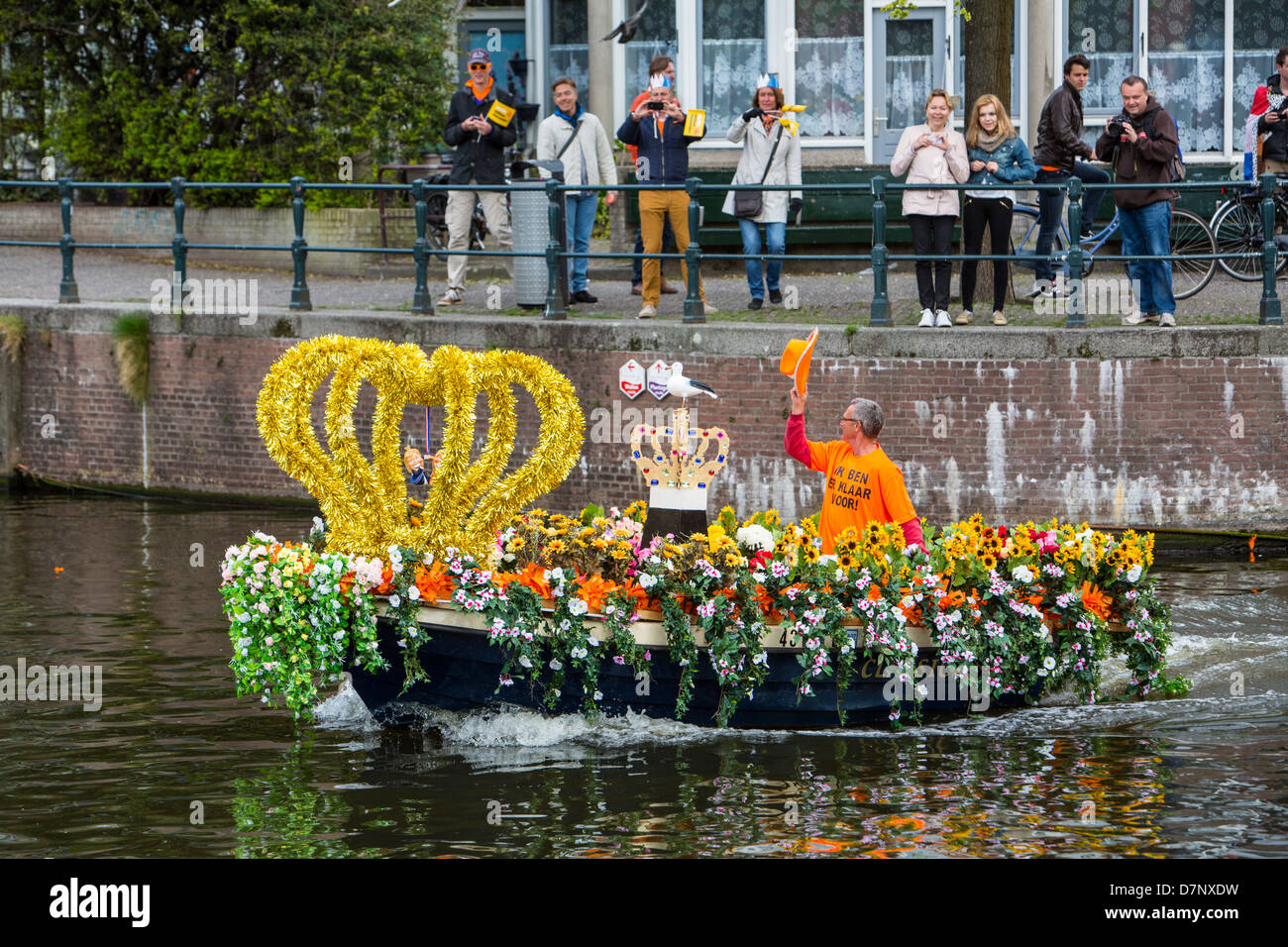 Annual Queens Day in The Netherlands. Boat parade in the canals of ...
