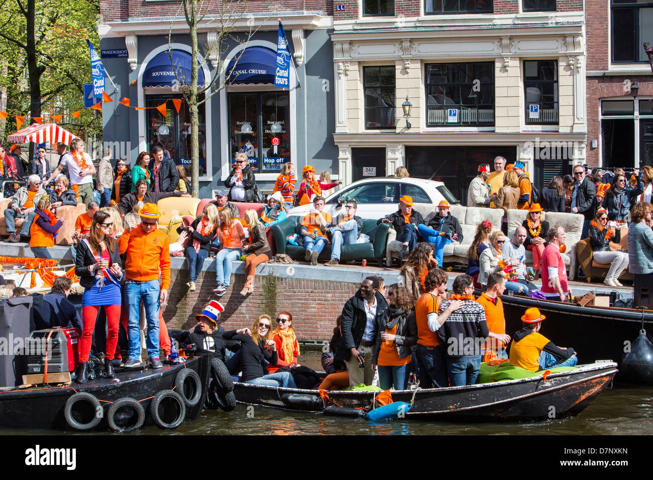 Annual Queens Day in The Netherlands. Boat parade in the canals of ...