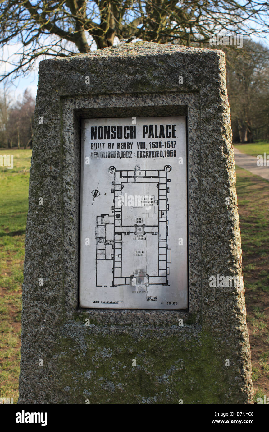 Information pillar marks the site of Henry VIIIs Tudor Nonsuch Palace ...