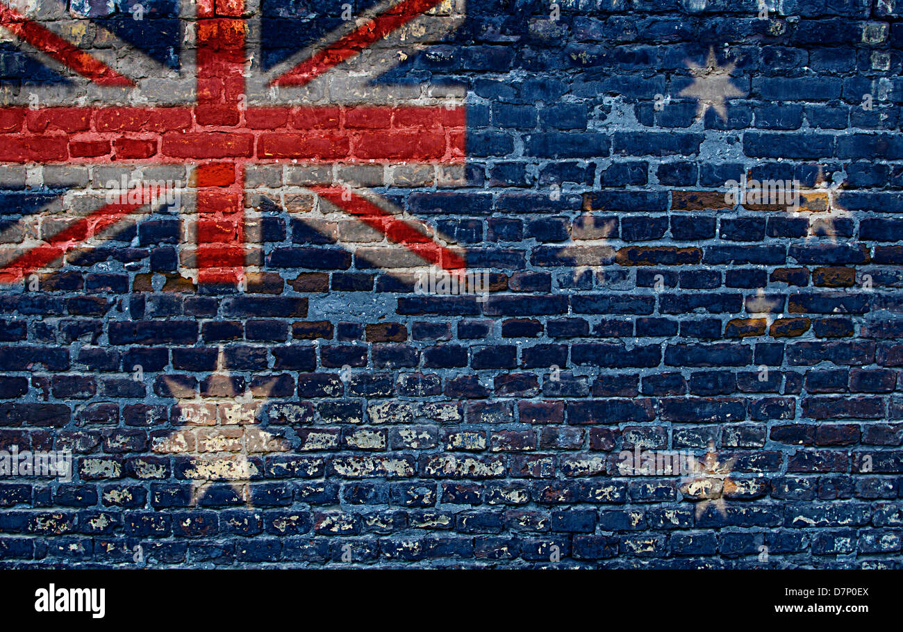 Australia flag painted on old brick wall background Stock Photo - Alamy