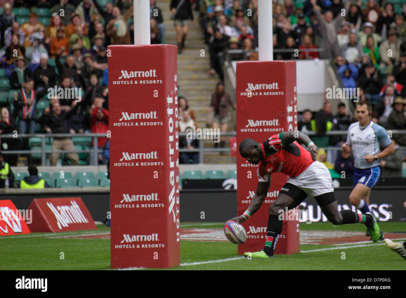 London, UK. 11th May 2013. Andrew Amonde scores the first try for Kenya ...