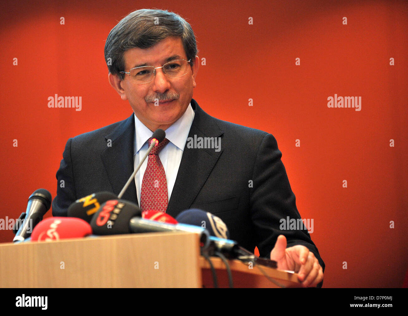 Turkish Minister of Foreign Affairs Ahmet Davutoglu talks in Turkish ...