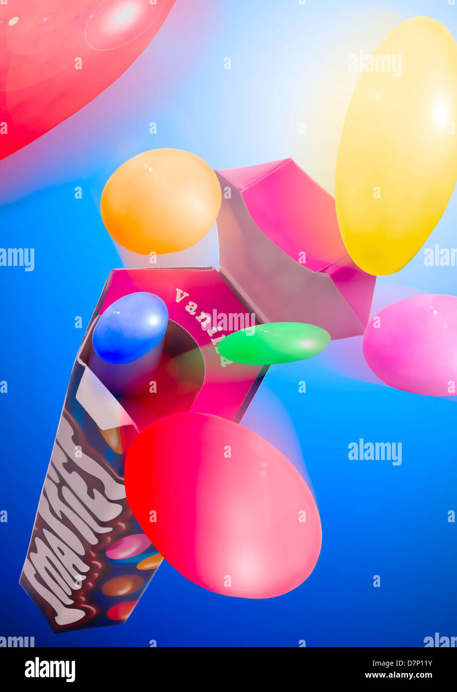 Creative image of sweets flying out of a packet Stock Photo - Alamy