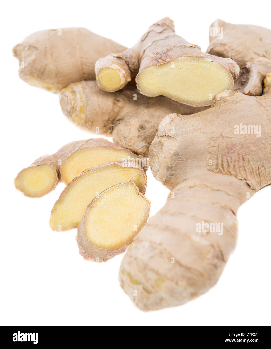 Fresh pieces of Ginger (macro shot) isolated on white background Stock ...