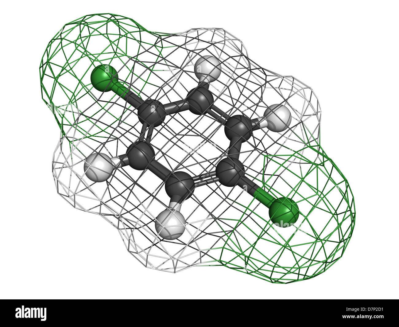 1,4-dichlorobenzene (p-DCB, para-dichlorobenzene) mothball molecule ...
