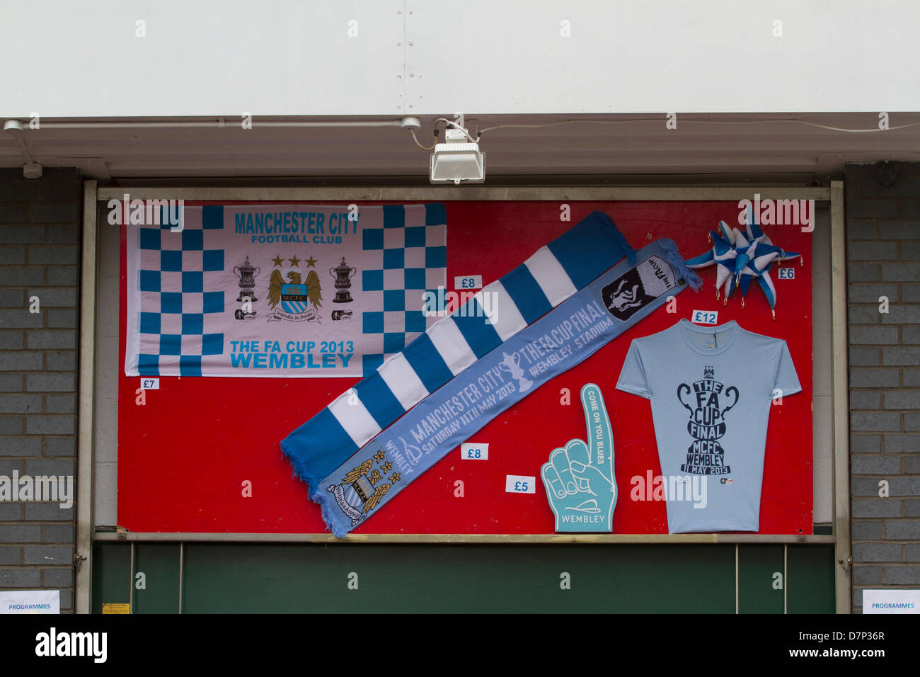 Wembley, London, UK. 11th May 2013. A stand selling souvenir Manchester ...