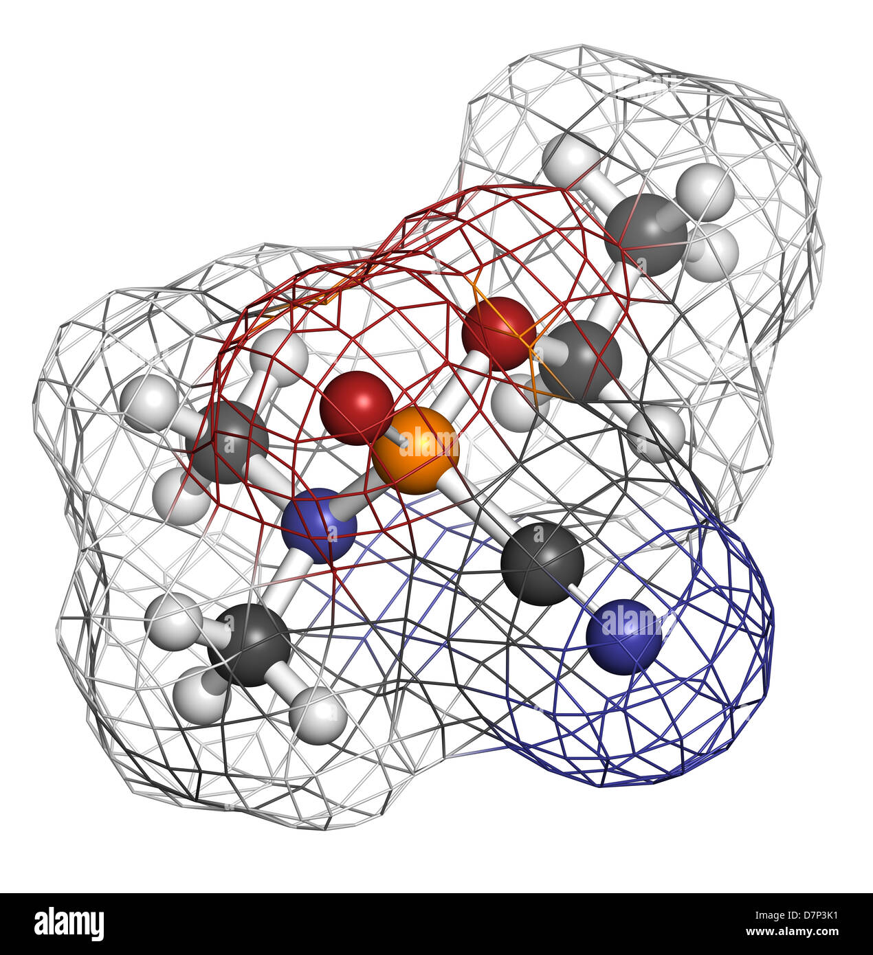 Tabun nerve agent, molecular model. Tabun is a chemical weapon ...