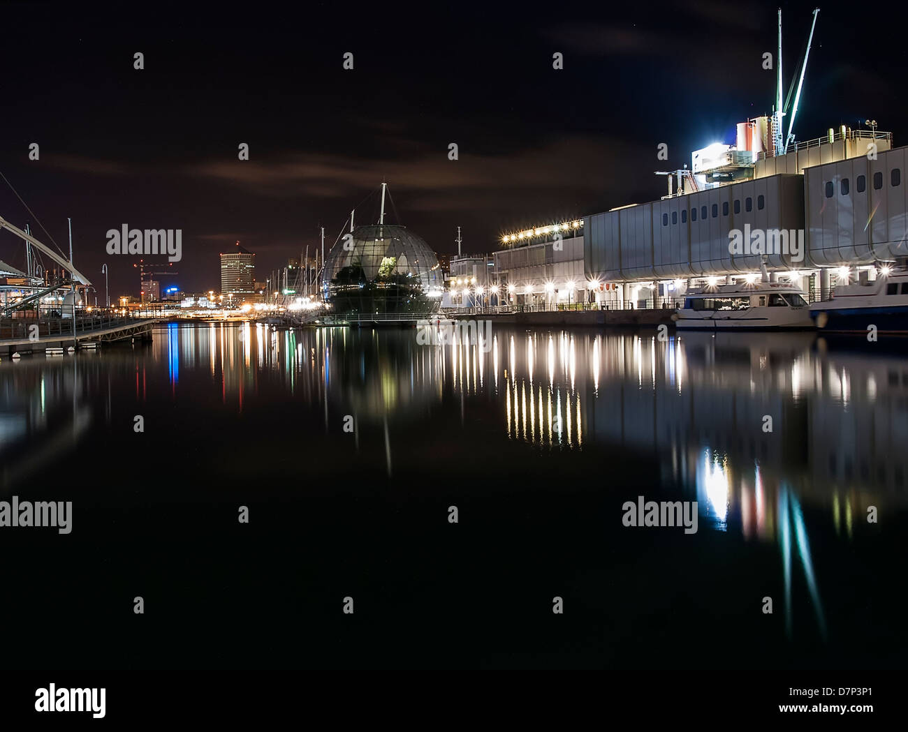 ancient port of Genova at night Stock Photo - Alamy