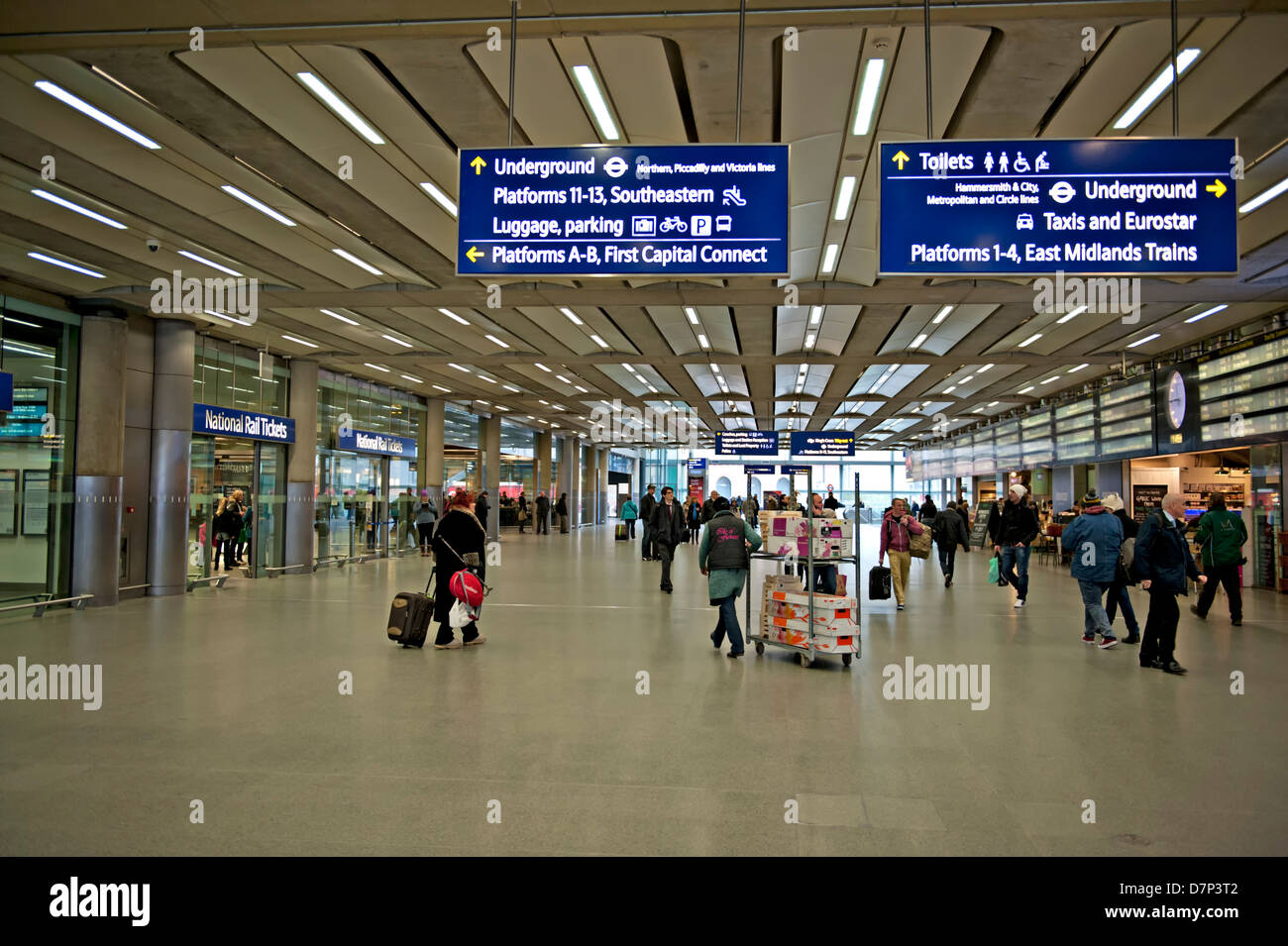 Interior of St Pancras International Station, UK lower concourse with ...