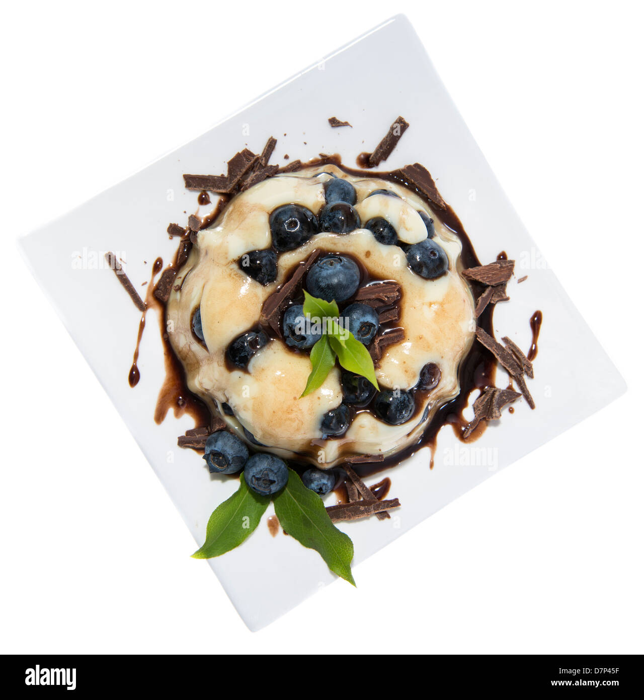 Blueberry vanilla Pudding with fresh berries isolated on white ...
