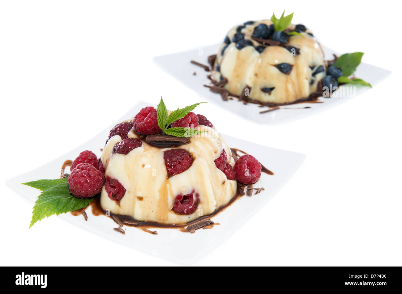 Fruity vanilla Pudding with fresh berries isolated on white background ...