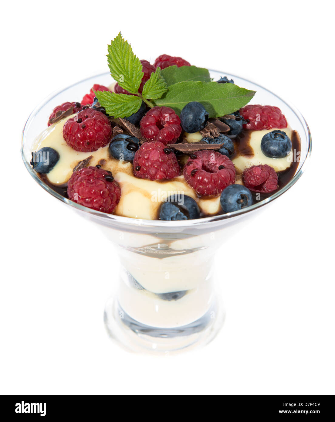Fruity vanilla Pudding with fresh berries isolated on white background ...