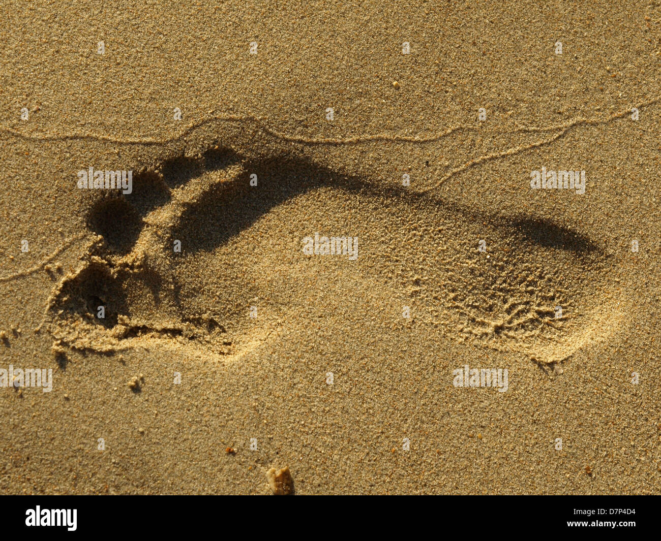 one footprint on a sandy beach says it all Stock Photo - Alamy